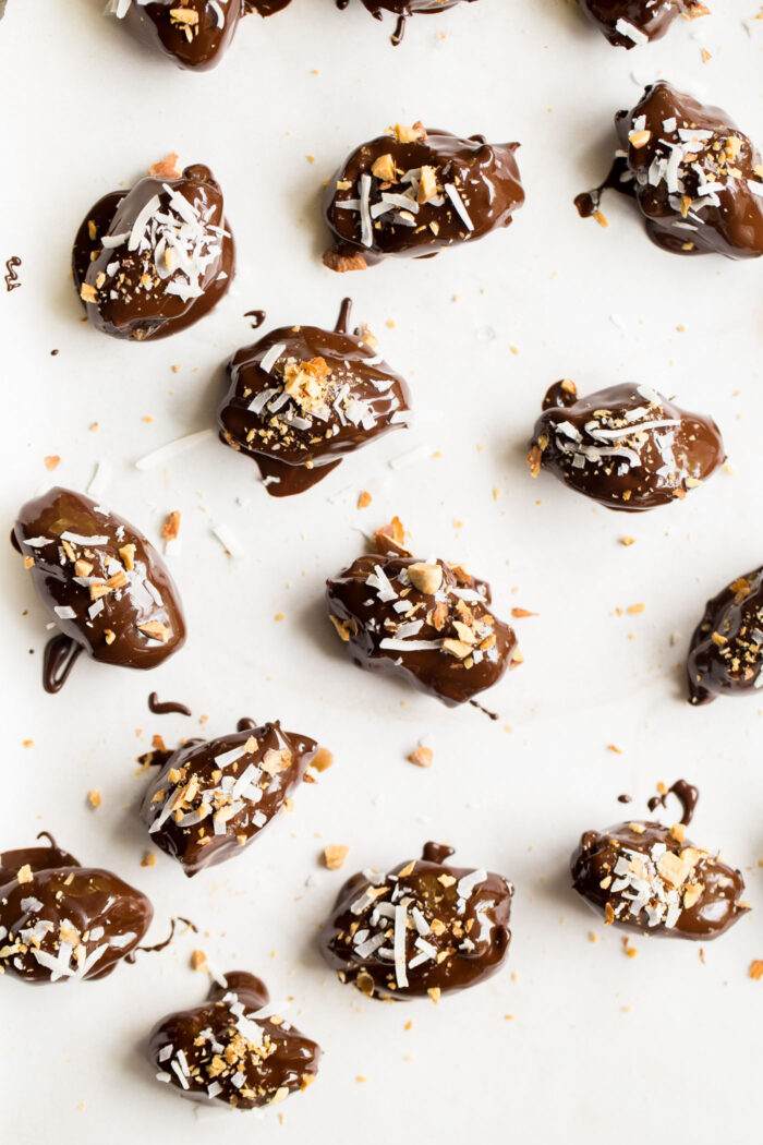 Dark Chocolate Covered Almond Stuffed Dates - Wholesomelicious