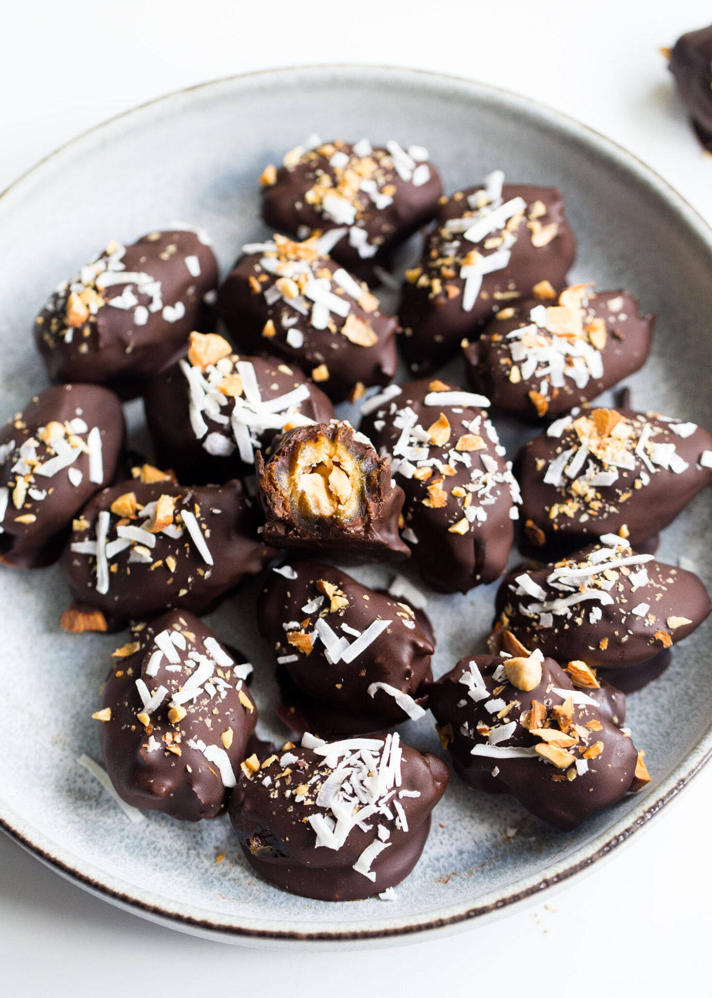 Dark Chocolate Covered Almond Stuffed Dates - Wholesomelicious