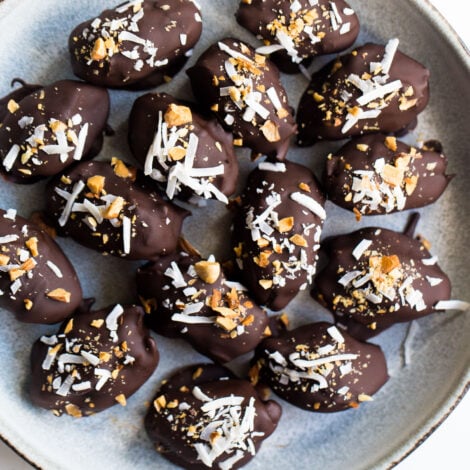 Dark Chocolate Covered Almond Stuffed Dates - Wholesomelicious
