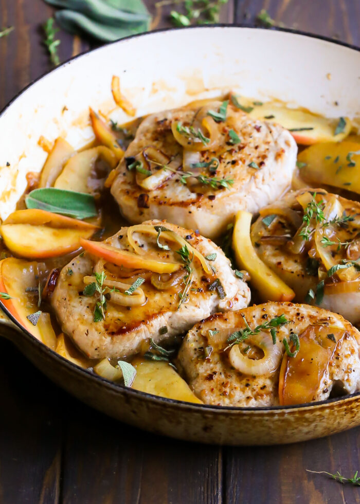 30-Minute Skillet Apple Cider Boneless Pork Chops - Wholesomelicious