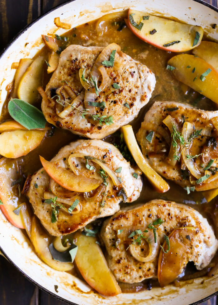 30-Minute Skillet Apple Cider Boneless Pork Chops - Wholesomelicious
