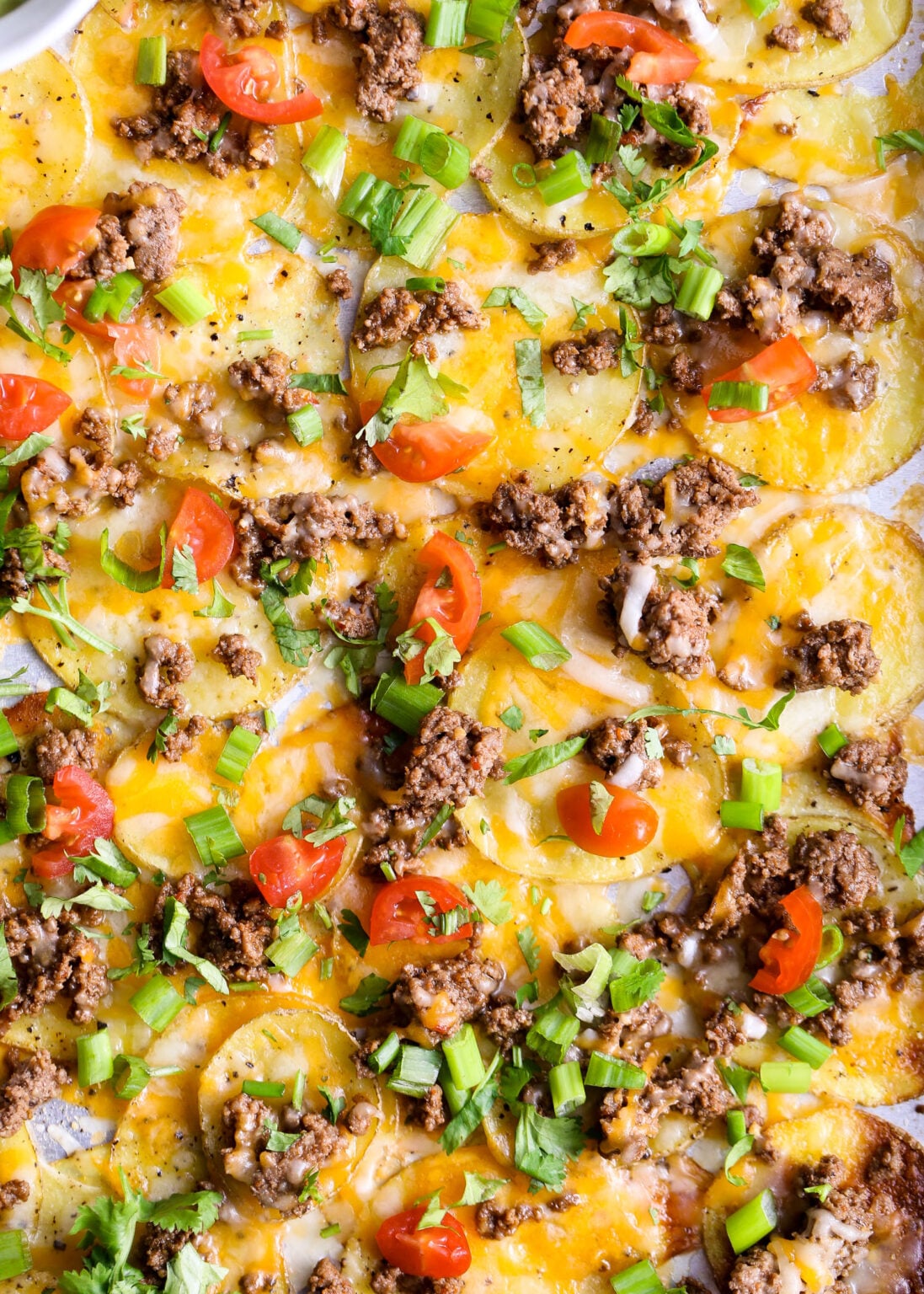 Sheet Pan Potato Nachos with Ground Beef - Wholesomelicious