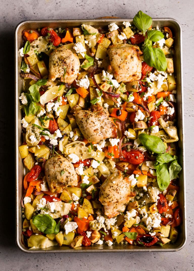 Healthy Sheet Pan Greek Chicken Dinner - Wholesomelicious